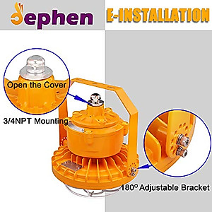 60W LED Explosion Proof Light, UL 844 Certified Class I Division II High Bay Warehouse Lighting, 8400 Lumens 240W Equivalent, 5700K Daylight, IP66 Waterproof, 3/4" NPT/Bracket Installation