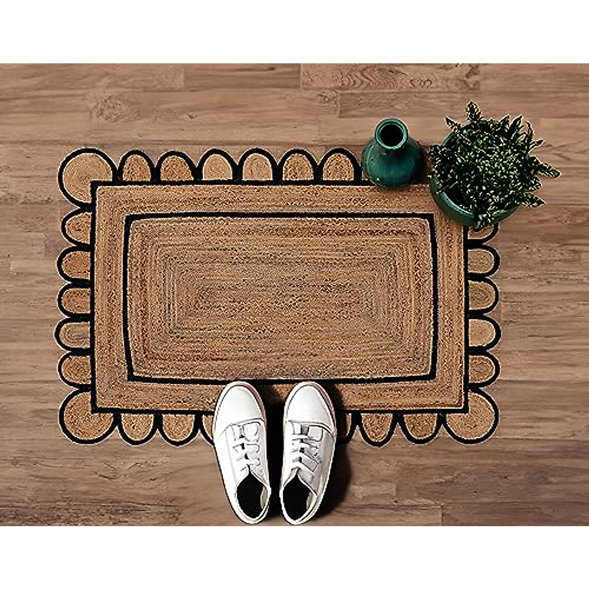 Scalloped Jute Rug 5x7, Seagrass Jute Rug 8x10 for Living Room Area, Jute Runner Rug for Kitchen 2.6x6 ft, Farmhouse Rug & Natural Boho Bath mat 3x5, Entryway Rugs Indoor & Outdoor Jute Rug 9x12