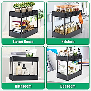 Under Sink Organizer and Storage - Bathroom Organizer - Multi-purpose Kitchen Organizer Countertop Storage Shelf Holder with Hooks, 2 PCS
