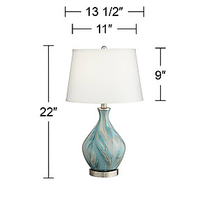 360 Lighting Cirrus 22" High Vase Small Modern Coastal Accent Table Lamps Set of 2 Blue Gray Handcrafted Art Glass White Shade Living Room Bedroom Bedside Nightstand House (Colors May Vary)