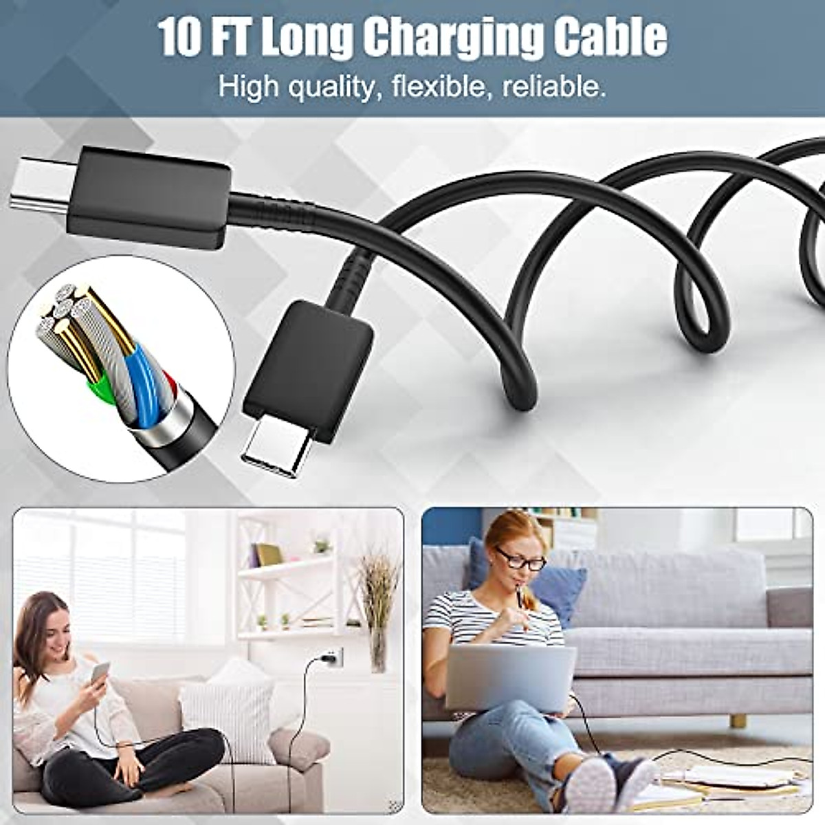 Samsung Super Fast Type C Charger 25W Android Charger 10FT USB C Charger Cable Fast Charging Block for Samsung Galaxy S23/S23 Ultra/S23+/S22/S22 Ultra/S22+/S21/S20/Note 20/Note 10/Z Fold/Flip 4/3