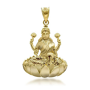 Certified 14K Yellow Gold Hindu Goddess Lakshmi (Luxmi) Pendant