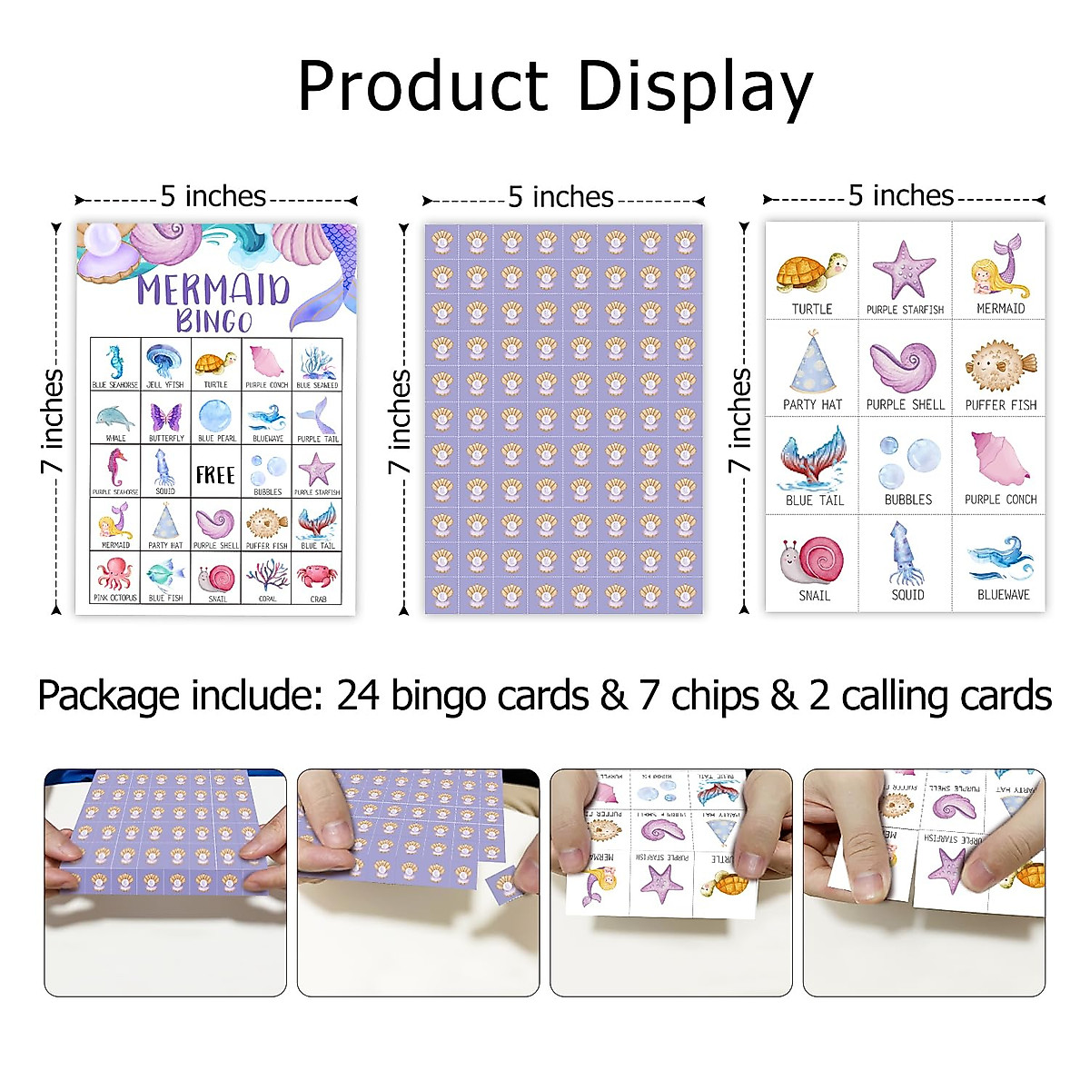 Ziyouza Mermaid Bingo - Birthday Party Games, 24 Players Bingo Games for Mermaid Theme Birthday Party Family Party Outdoor Trip Activity -02