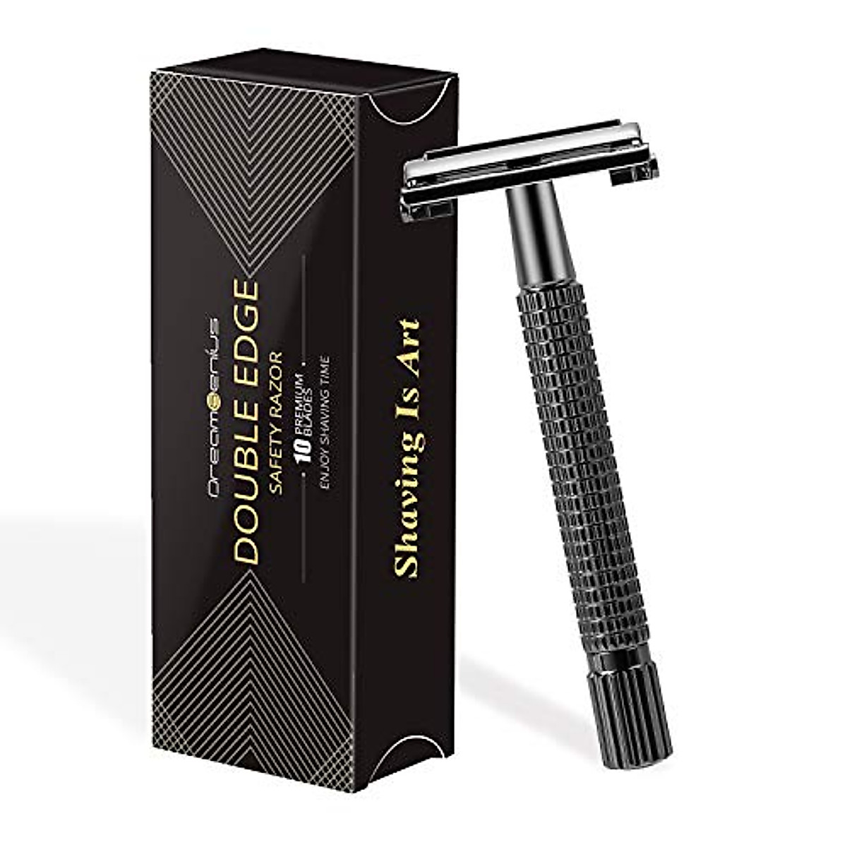 DreamGenius Double Edge Safety Razor, Long Handle Butterfly Open Razors for Men or Women,Single Blade Shaving Razor with 10 Stainless Steel,Double Edge Safety Razor Blades