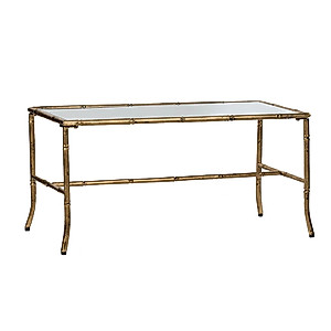 A and B Home 36" L Rectangle Indoor Elegant Coffee Table, w/Glass Top, Antique Gold Metal Frame, Padded Feet