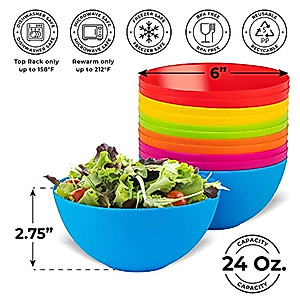PLASKIDY Plastic Bowls Set of 12 Kids Bowls 24 Oz Microwave Dishwasher Safe BPA Free Plastic Cereal Bowls for Kids Brightly Colored Children Bowls Great for Cereal, Soup, Snack, Fruit or Salad
