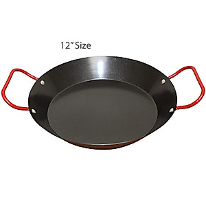 IMUSA USA 10" Carbon Steel Coated Nonstick Paella Pan, Black, Red Handles