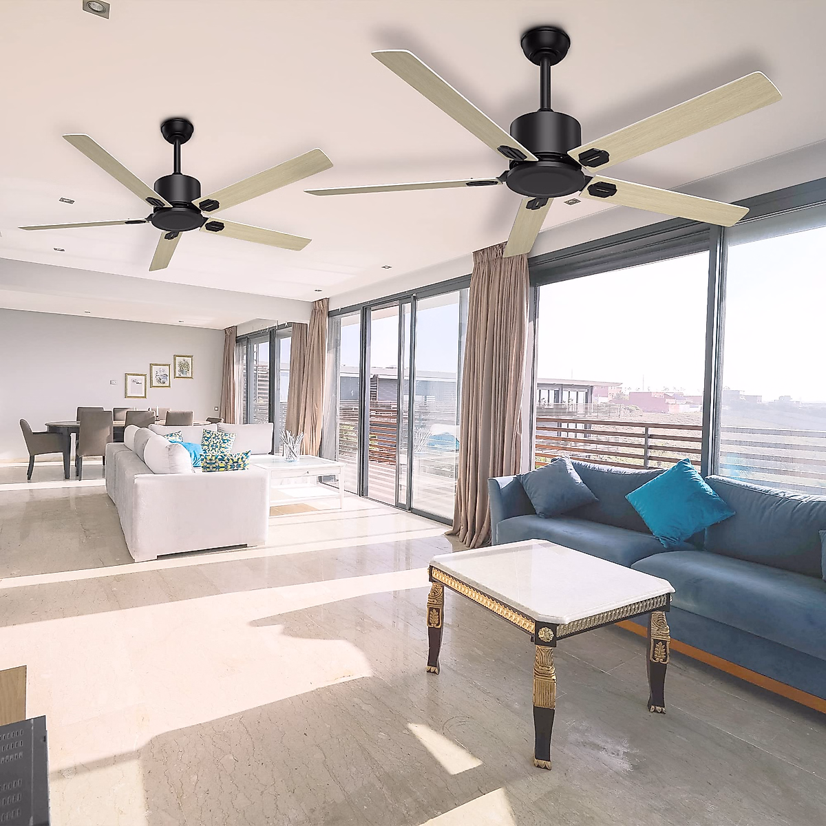 BECLOG Ceiling Fans with Lights and Remote, 52 Inch Outdoor Modern Black Fan for Patio Farmhouse Bedroom