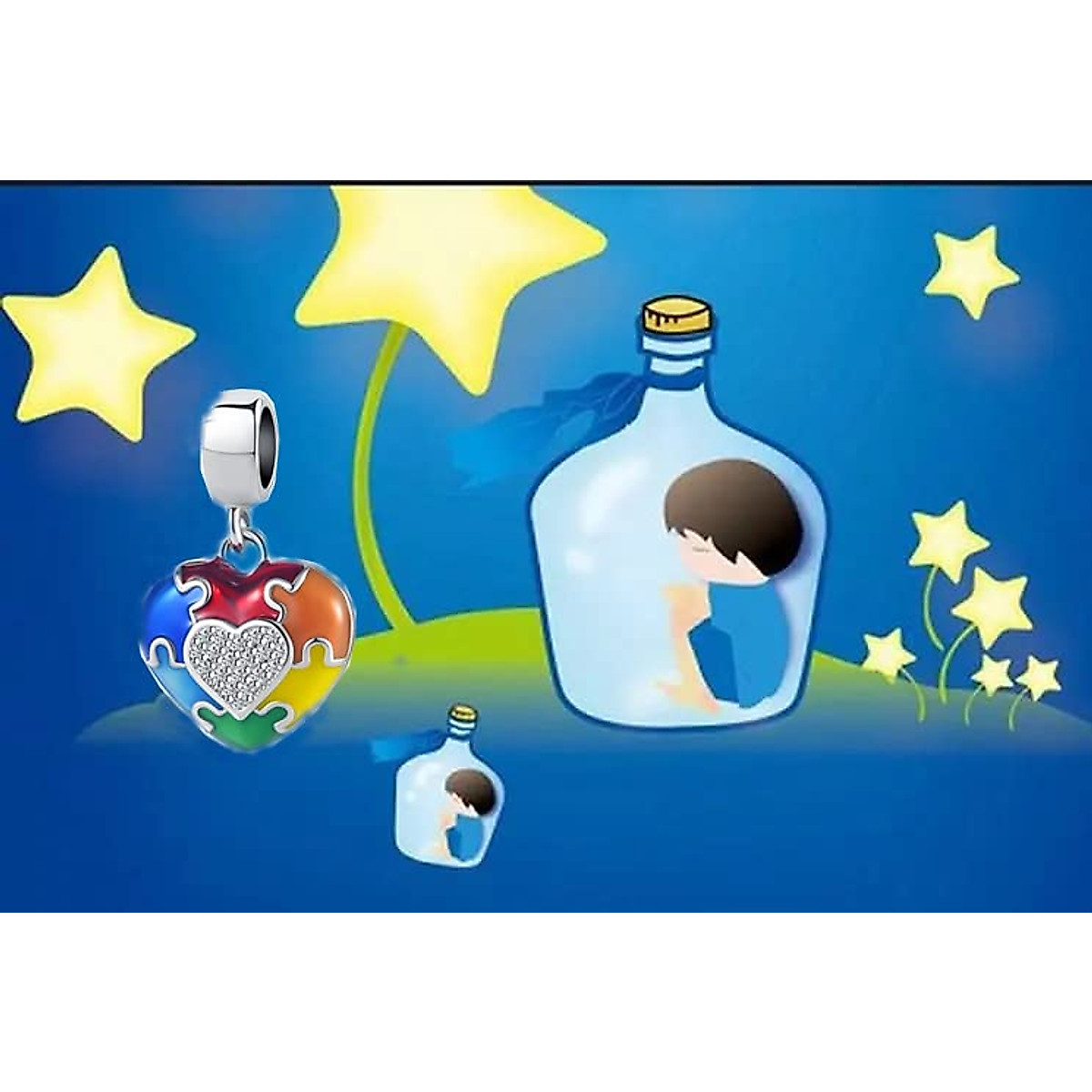 MZC Jewelry Autism Awareness Heart Charm for Pandora Bracelets You fit me Perfectly Love Puzzle Piece Bead