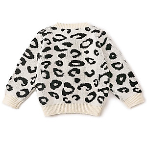 Simplee kids Baby Sweater Animal Leopard Printed Baby Cardigan for Autumn Fall 12-18 Months Black