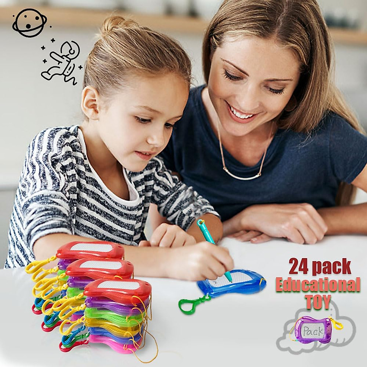 24 Pack Mini Magnetic Drawing Board Keychain for Backpack Erasable Sketch Valentines Toys Bulk for Kids Classroom Gifts Rewards Party Favors Goodie Bag Stocking (24 pcs Draw Keychain)