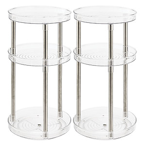 mDesign Spinning 3-Tier Lazy Susan 360 Rotating Makeup Organizer Storage Tower - Beauty Cosmetic Organization Caddy for Bathroom Vanity, Countertop, Makeup Table - Ligne Collection - 2 Pack - Clear