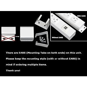 24” Hardwired Power Strip, 6 Vertical Outlets (NOT Tamper Resistant), NO Ears (Without mounting tabs), 15A (NOT a 20 Amp Unit), with USB, White