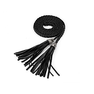 Allegra K Women's Tassel Braided Belts Skinny Woven Waist Belts for Skirt Dress 132 cm/52 inches Black