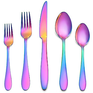 LIANYU 40-Piece Rainbow Silverware Set for 8, Stainless Steel Colorful Flatware Cutlery Set, Tableware Eating Utensils Include Forks Knives Spoons, Mirror Polished, Dishwasher Safe