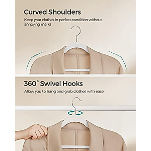 SONGMICS 50-Pack Coat Hangers and 30-Pack Pants Hangers Bundle, Velvet Hangers, Non-Slip Clothes Hangers, Velvet Hangers with Adjustable Clips, White and Light Pink UCRF029W05 and UCRF012W02