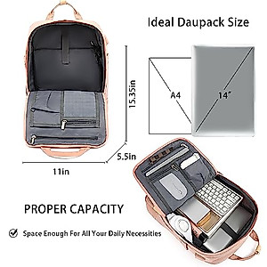 KeKour Laptop Backpack for Women,14 Inch Work Laptop Bag with USB Port Travel Computer College Casual Daypack for Weekender (Pink)