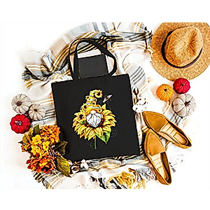 GXVUIS Canvas Tote Bag for Women Aesthetic Sunflower Gnome Reusable Grocery Shoulder Shopping Bags Girls Gifts Black