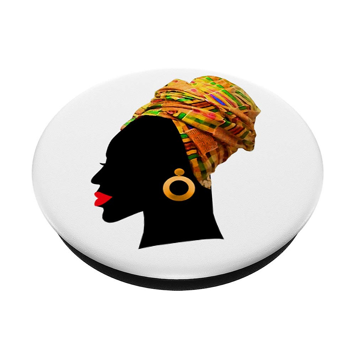 Womens Black Woman Kente African Print Multicolor Head Wrap PopSockets PopGrip: Swappable Grip for Phones & Tablets