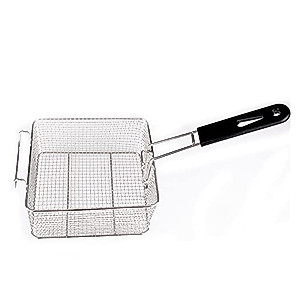 JUNXIAN Deep Frying Basket Stainless Steel Hanging Steel Fryer Food Fryer Basket Strainer Plastic Handle Square Removable Kitchen Cooking Tools Frying Net