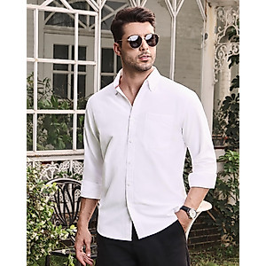 Alimens & Gentle Men's Solid Oxford Shirt Regular Fit Long Sleeve Button Down Shirts with Pocket White