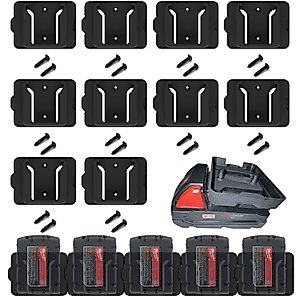 Gijok Battery Holder for Milwaukee M18 18V Battery (No Battery), 10Packs Wall Mount Batteries Storage for Wall, Work Van, Shelf, Toolbox
