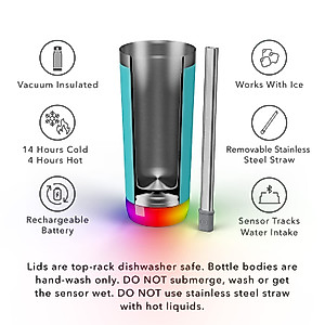 Hidrate Spark PRO Smart Tumbler with Lid & Straw – Insulated Stainless Steel – Tracks Water Intake with Bluetooth, LED Glow Reminder When You Need to Drink – 20oz, Sea Glass