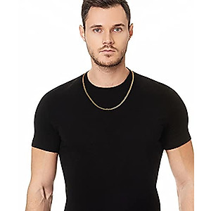 Fiusem 3.5mm Gold Plated Chain for Men, Diamond Cut Stainless Steel Cuban Chain, Miami Cuban Link Gold Chain Necklace for Women Men, Mens Chain 20 Inch