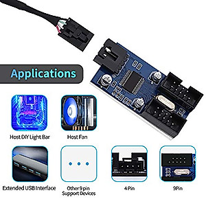 ELECTOP 9 Pin 2 in 1 Internal USB Splitter Cable, 9 pin USB Header Male 1 to 2 Female Extension Connector Adapter, USB 2.0 HUB Connector Port Multiplier PWM Fan Splitter Cable (30cm/0.98ft)