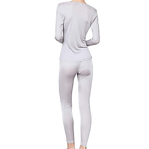 METWAY Women's Silk Long Johns V-neck Pure Silk Silk Long Underwear Thermal Underwear Sets for Winter Base Layer (X-Large SilverGrey)