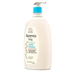 Aveeno Baby Daily Moisture Gentle Bath Wash & Shampoo with Natural Oat Extract, Hypoallergenic, Tear-Free & Paraben-Free Formula For Sensitive Hair & Skin, Lightly Scented, 33 fl. oz