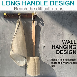 3 Pack Natural Exfoliating Loofah luffa loofa Bath Brush On a Stick - with Long Wooden Handle Back Brush for Men & Women - Shower Sponge Body Back Scrubber