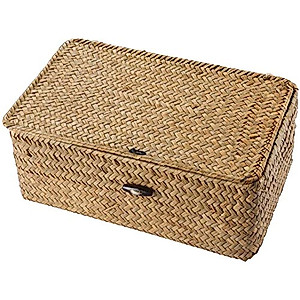 SIGRID Seagrass Hand Woven Storage Box Storage Box Storage Basket Makeup Organizer Container with Lid