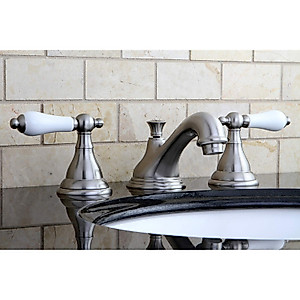 Kingston Brass KS5568PL Widespread Lavatory Faucet with Porcelain Lever Handle, 4-3/4", Brushed Nickel
