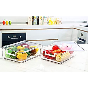 REFSAVER Refrigerator Food Storage Container Bin 2 Pack Fridge Trays with Foldable Lid Kitchen Organizer Produce Bin for Vegetables,Fruits,Snacks… (2 Pack)
