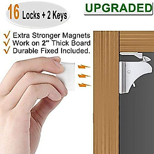 16 Pack Child Safety Magnetic Cabinet Locks - Vmaisi Children Proof Cupboard Baby Locks Latches - Adhesive for Cabinets & Drawers and Screws Fixed for Durable Protection