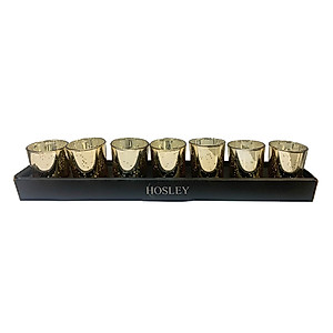 Hosley Set of 6 Metallic/Antique Finish Glass Candle Tealight Holders. Ideal Gift for Wedding Bridal Party Reiki LED Votive Tea Light Gardens O4 (Antique Silver)