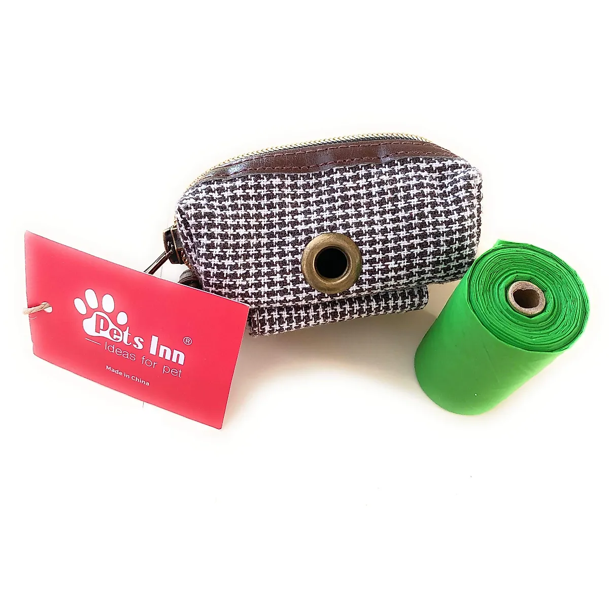 Pets Inn Dog Poop Bag Holder with Leash Attachment - Fits Any Dog Leash - Includes Free Roll of Dog Bag, burberry, Burberry Brown, 3.75,2,2