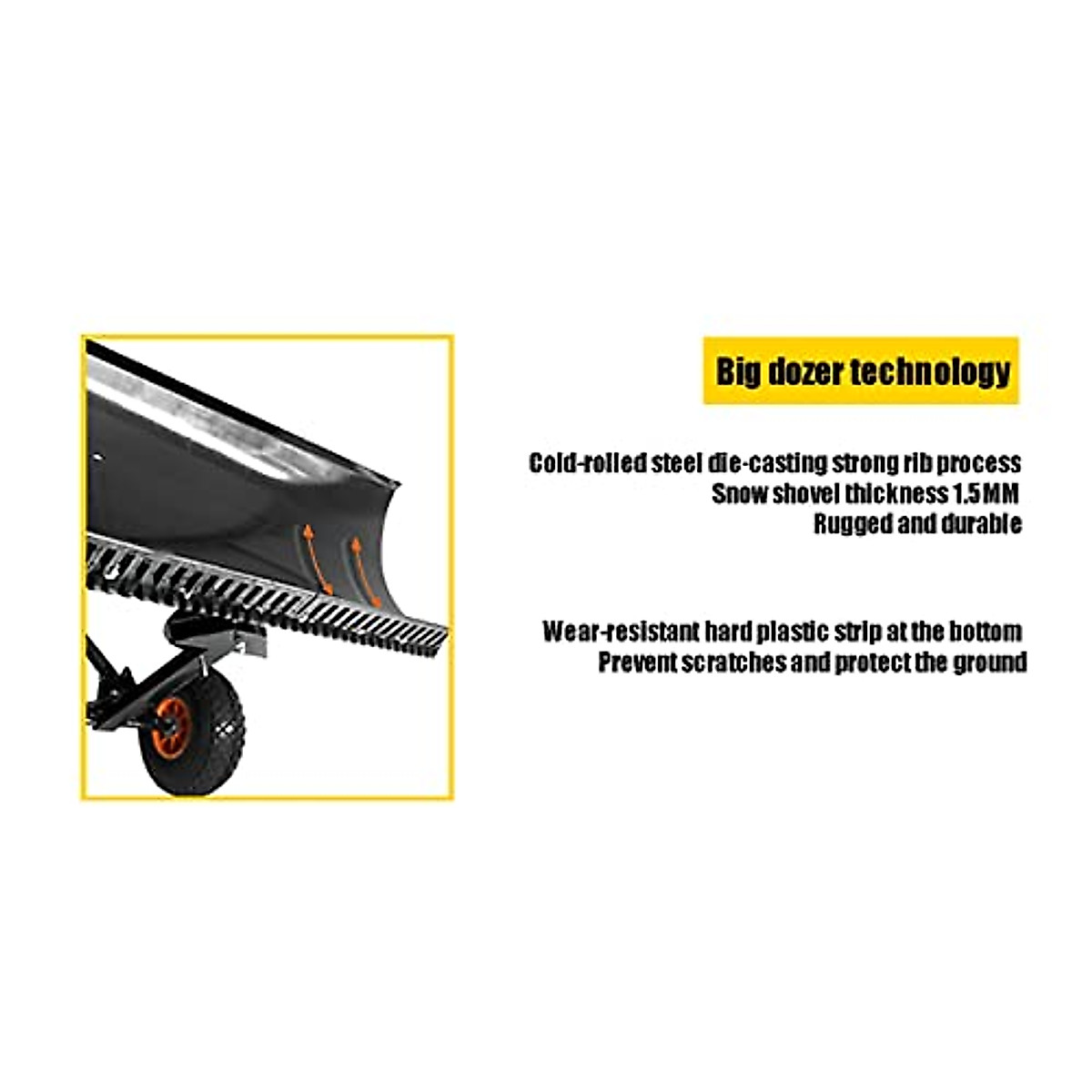 KOKMAT Snow Shovels, Rolling Snow Pusher 10in Wheels, Heavy Duty Metal Snow Pusher with Adjustable Height and Angle for Driveway, Garden, Pavement Cleaning (Size : Double Pole)