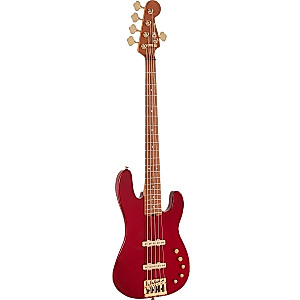 Charvel Pro-Mod San Dimas Bass Guitar JJ V, Caramelized Maple Fingerboard (Candy Apple Red)