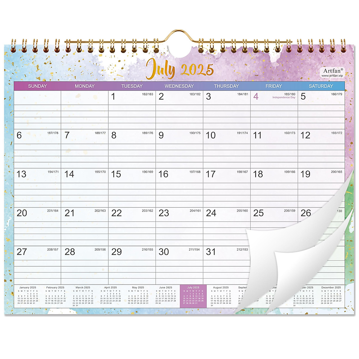 2025 Calendar - Wall Calendar 2025, Jan. 2025 to Dec. 2025, 11" x 8.5", 12 Monthly Wall Calendar 2025 with Julian Date - Waterink