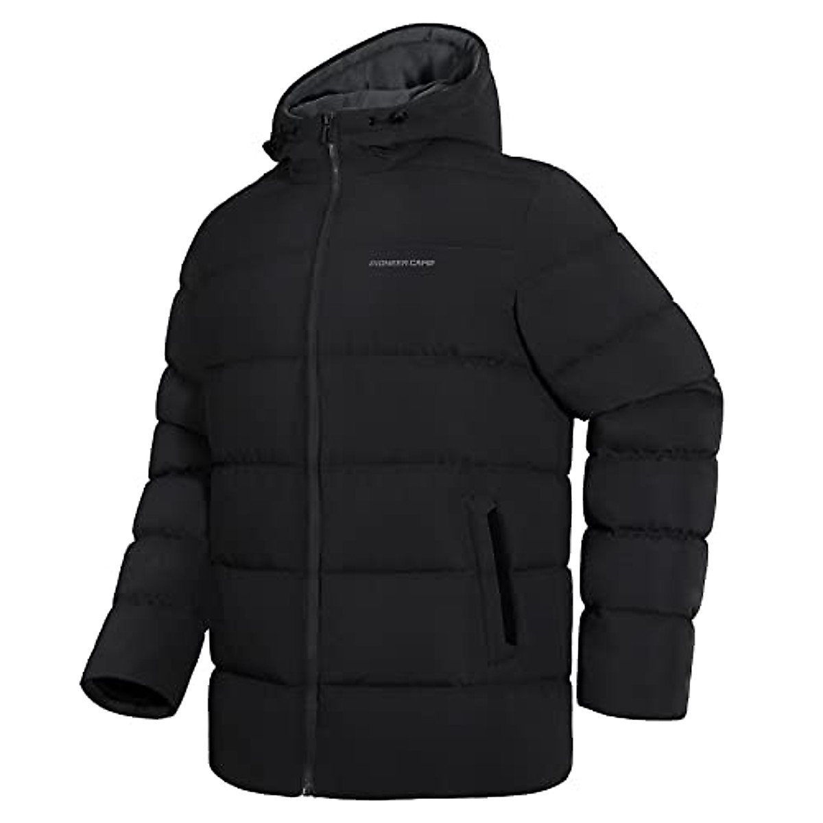 Pioneer Camp Men'S Winter Coats Warm Thicken Jacket Hooded Insulated Puffer Jackets Cotton Water Resistant Coat(Black,L)