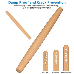 Dough Roller Wood Rolling Pin for Baking, 17-3/4 Inch by 1-1/4 Inch, Professional French Rolling Pins for Baking Pizza, Clay, Pasta, Cookies, Dumpling