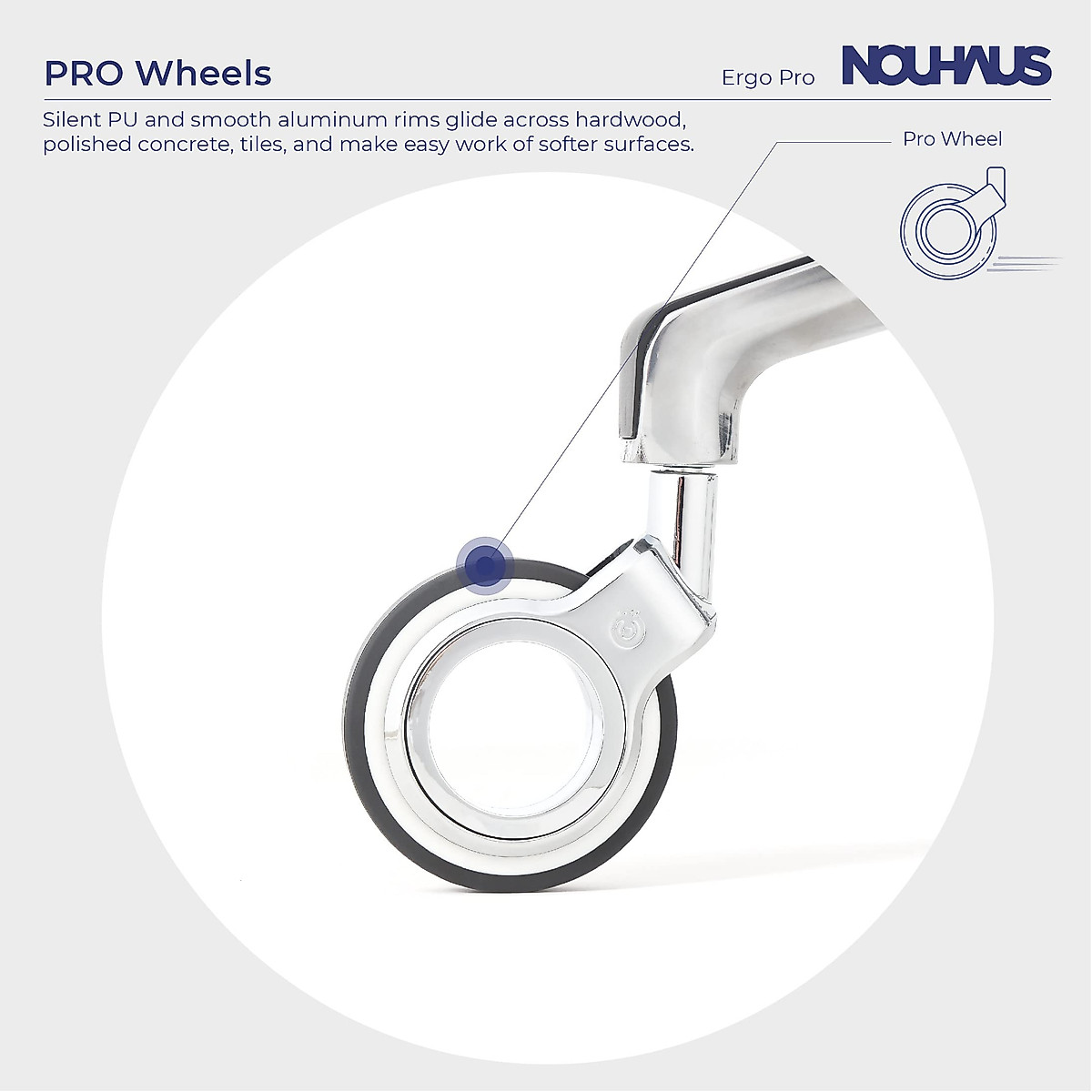 Nouhaus Ergonomic Office Chair Lumbar Support Aluminum Alloy Backrest, Big and Tall Mesh Computer Desk Chair with Adjustable Headrest, 4D Armrest and Premium Wheels(ErgoPRO,Silver)