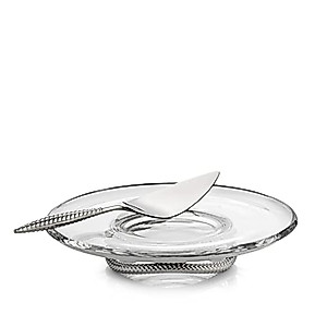 nambe Braid Pedestal Glass Cake Plate with Cake Server | Serving Platter for Cupcakes, Cookies, Birthday Cake | Dessert Display Stand for Parties, Weddings, and Gift | Dishwasher Safe (Silver)