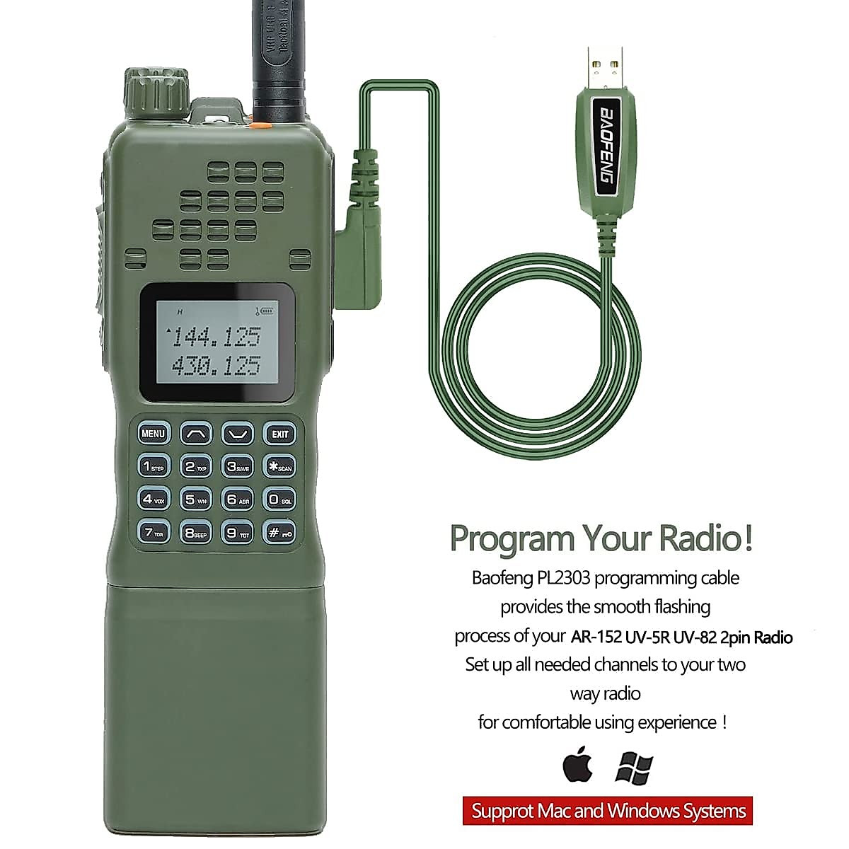 Baofeng AR-152 Military Grade 10 watt Ham Walkie Talkies for adults,long range rechargeable tactical radio with Green Speaker Mic and Tactical antenna full baofeng accessories