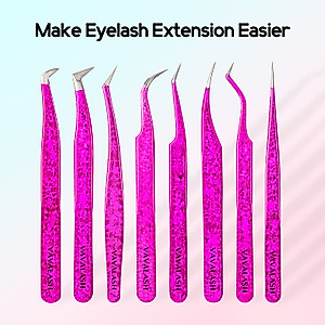 VAVALASH Lash Tweezers For Eyelash Extensions Pink Ice Crack Volume Boot Tweezers For Making Volume And Classic Fans 1 PCS Professional Individual Lashes Tweezer (Pink, V02）