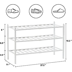 quiseolu White Shoe Rack for Closet Entryway 3 Tier Bamboo Shoe Rack Free Standing Shoe Organizer for Small Space Samll White Shoe Shelf Stackable Shoe Storage D11 * W27.2 * H18.3 Inches