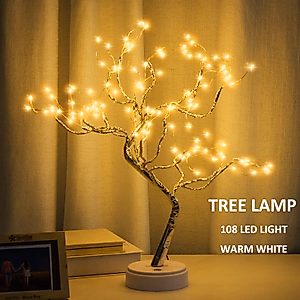 20" Tabletop Bonsai Tree Light with 108 LED Copper Wire String Lights, DIY Artificial Tree Lamp, Battery/USB Operated, for Bedroom Desktop Christmas Party Indoor Decoration Lights (Warm White)