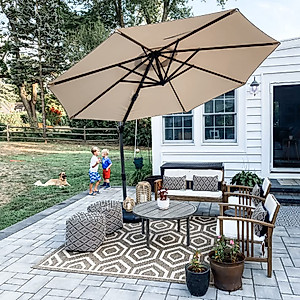 PURPLE LEAF 11 Feet Patio Umbrella Outdoor Cantilever Round Umbrella Aluminum Offset Umbrella with 360-degree Rotation for Garden Deck Pool Patio, Beige